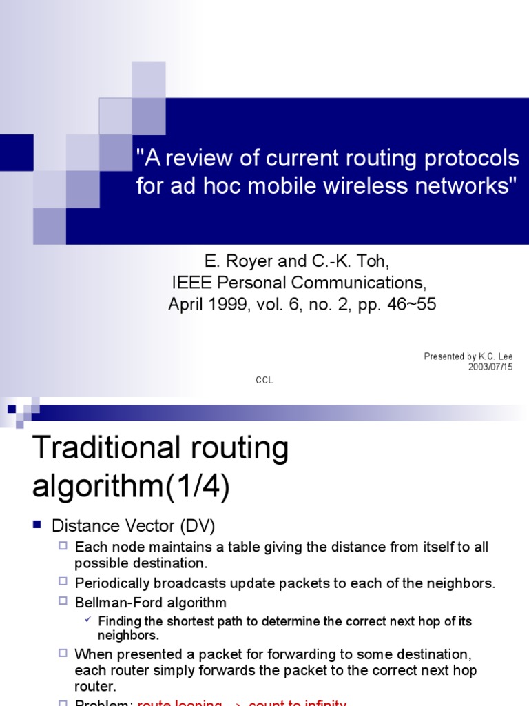 A Review of Current Routing Protocols For Ad Hoc Mobile Wireless Networks | PDF | Routing | Networks