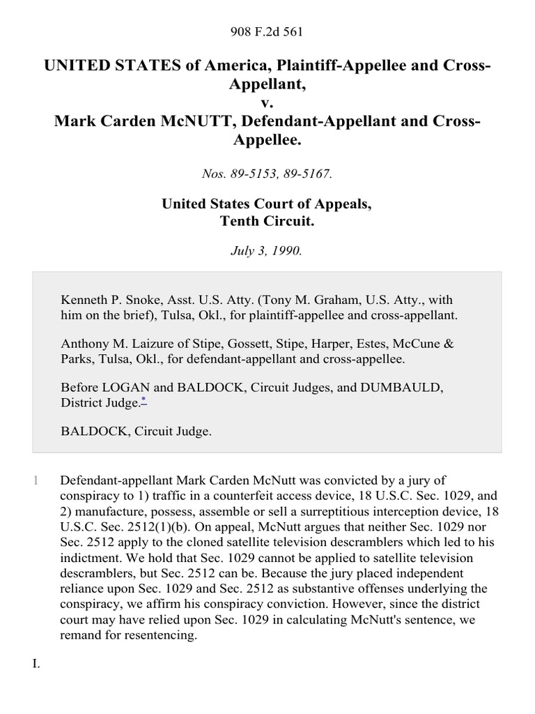 United States of America, and Cross-Appellant v. Mark Carden McNutt and ...