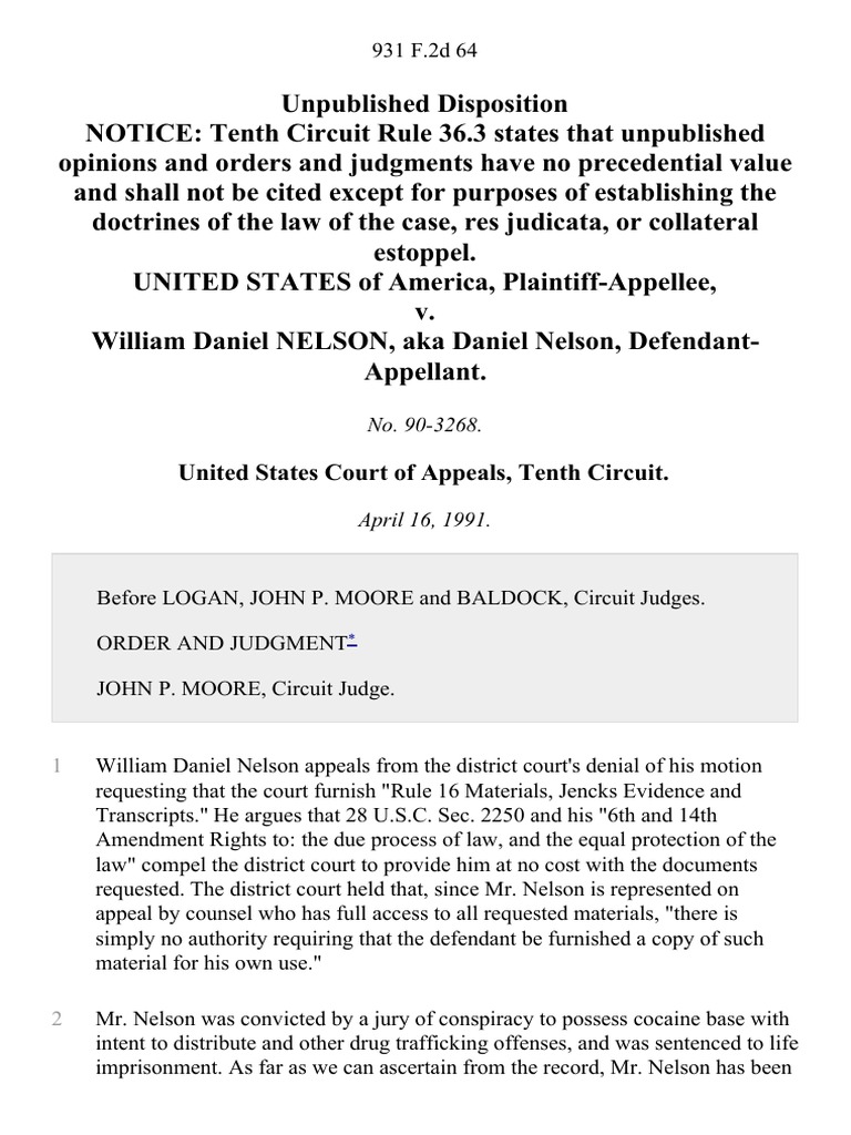 United States v. William Daniel Nelson, AKA Daniel Nelson, 931 F.2d 64 ...