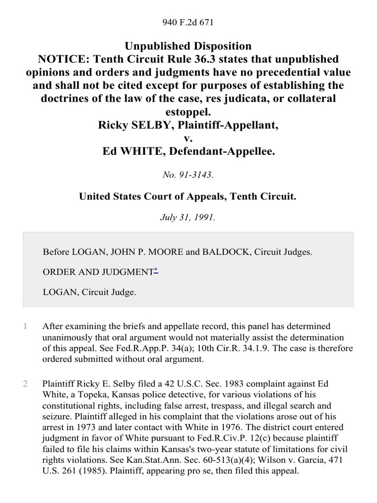 Ricky Selby v. Ed White, 940 F.2d 671, 10th Cir. (1991) | PDF