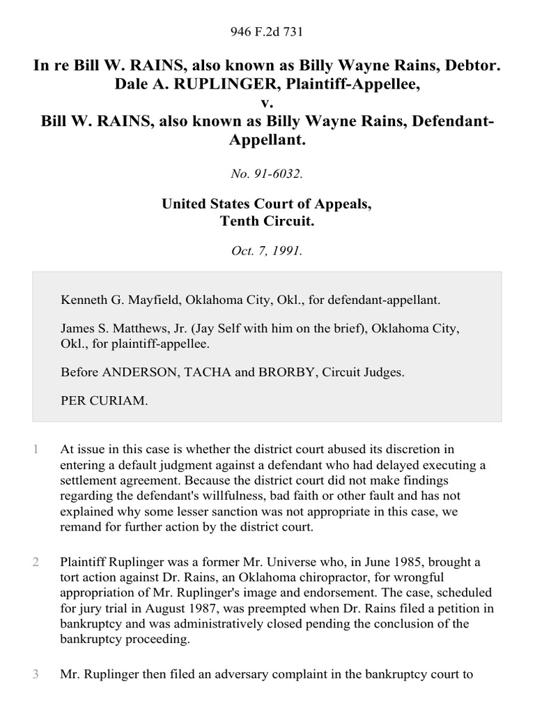 In Re Bill W. Rains, Also Known As Billy Wayne Rains, Debtor. Dale A ...