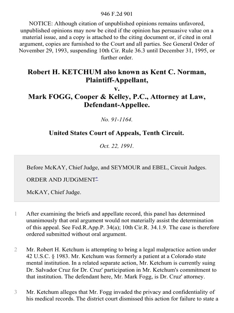 Robert H. Ketchum Also Known As Kent C. Norman v. Mark Fogg, Cooper ...