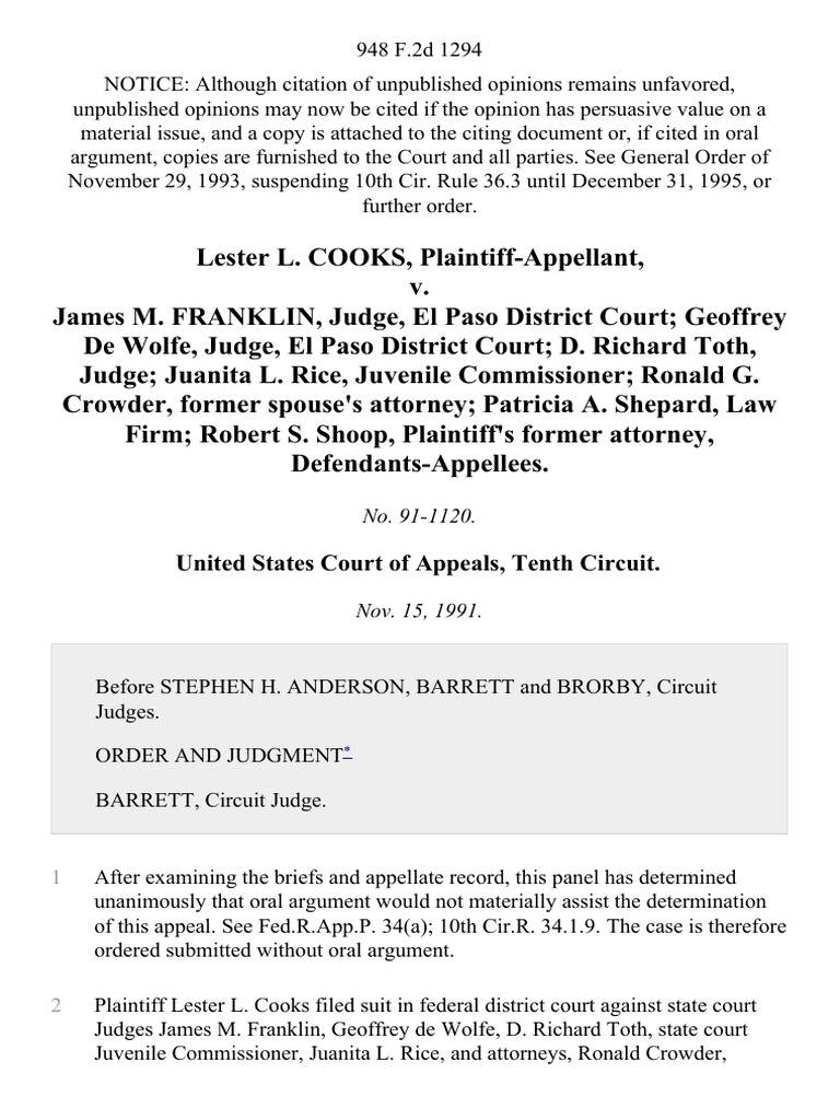 Lester L. Cooks v. James M. Franklin, Judge, El Paso District Court ...