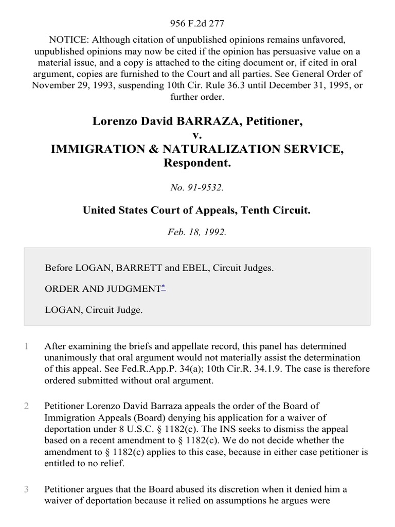 Lorenzo David Barraza v. Immigration & Naturalization Service, 956 F.2d ...