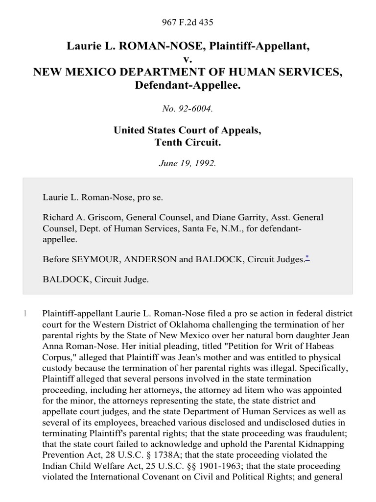 Laurie L. Roman-Nose v. New Mexico Department of Human Services, 967 F ...