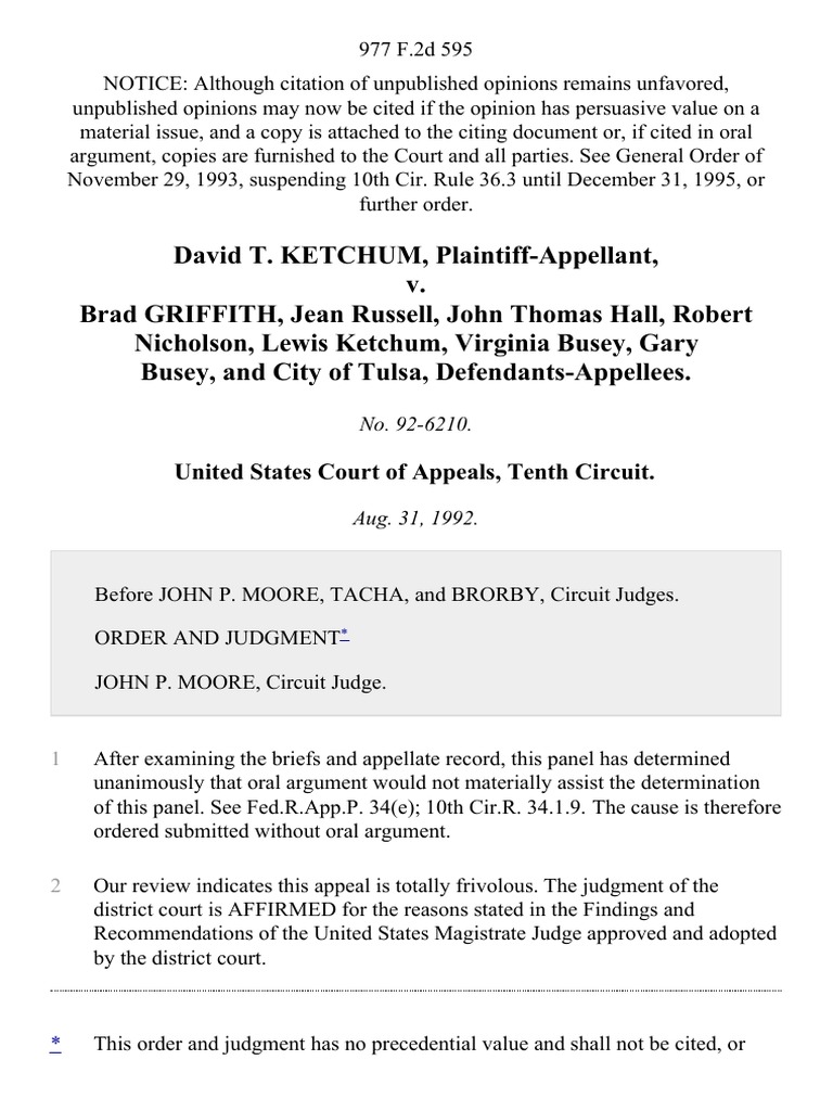 David T. Ketchum v. Brad Griffith, Jean Russell, John Thomas Hall ...