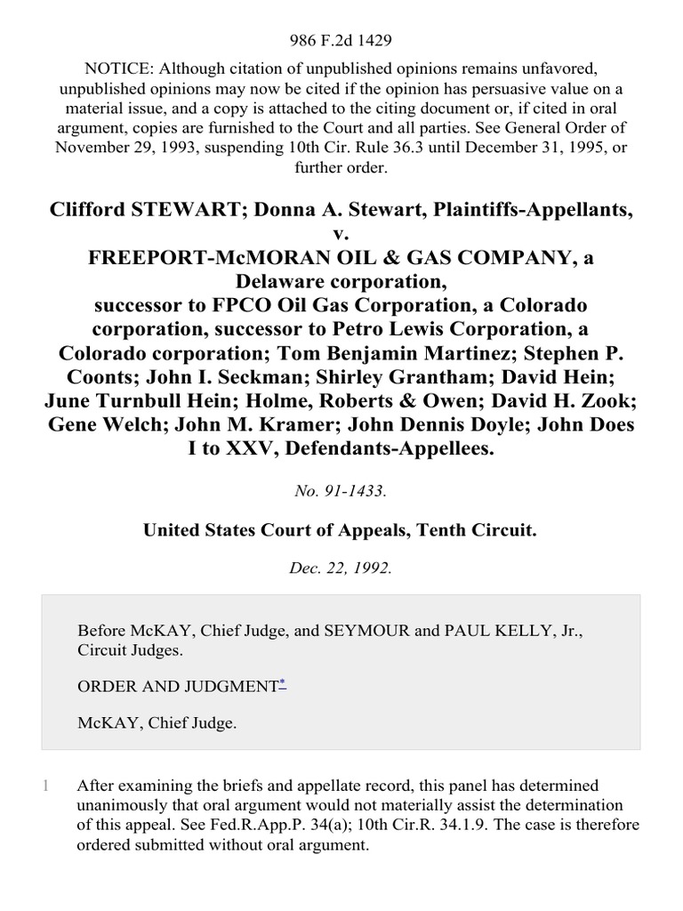 Clifford Stewart Donna A. Stewart v. Freeport-Mcmoran Oil & Gas Company ...