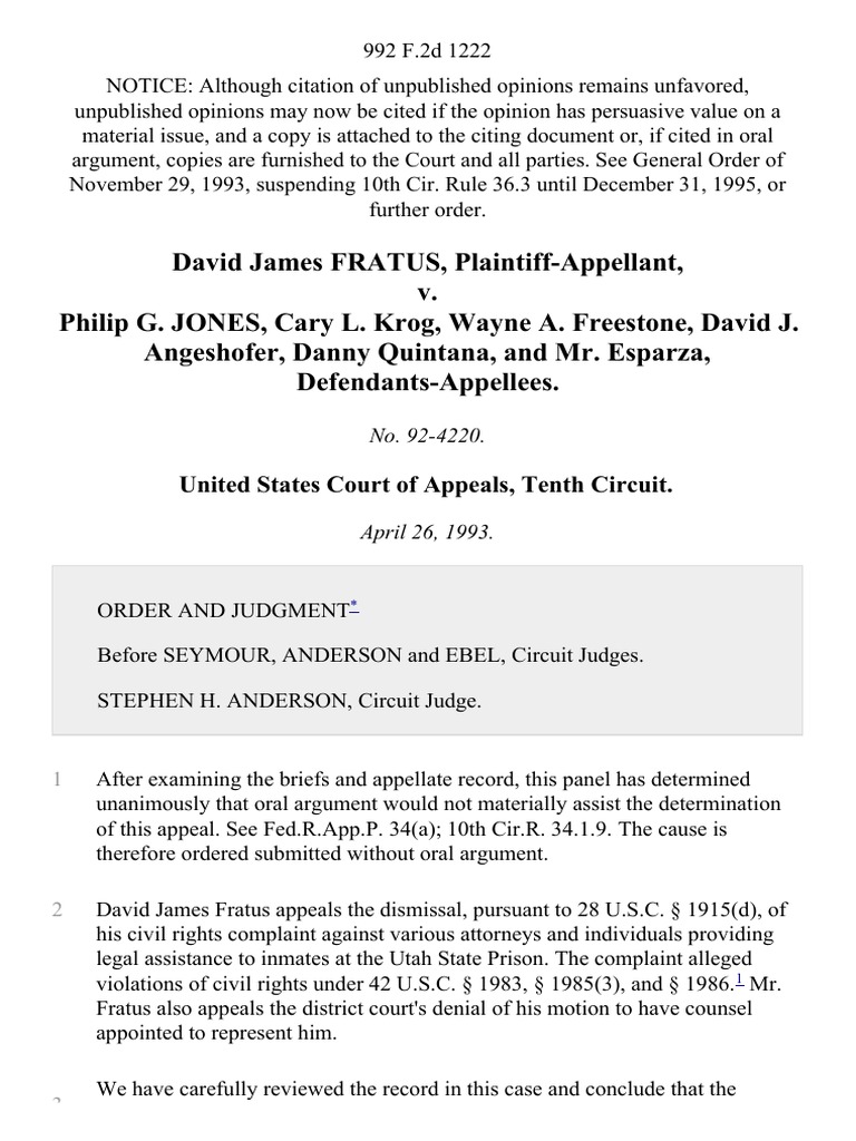 David James Fratus v. Philip G. Jones, Cary L. Krog, Wayne A. Freestone ...
