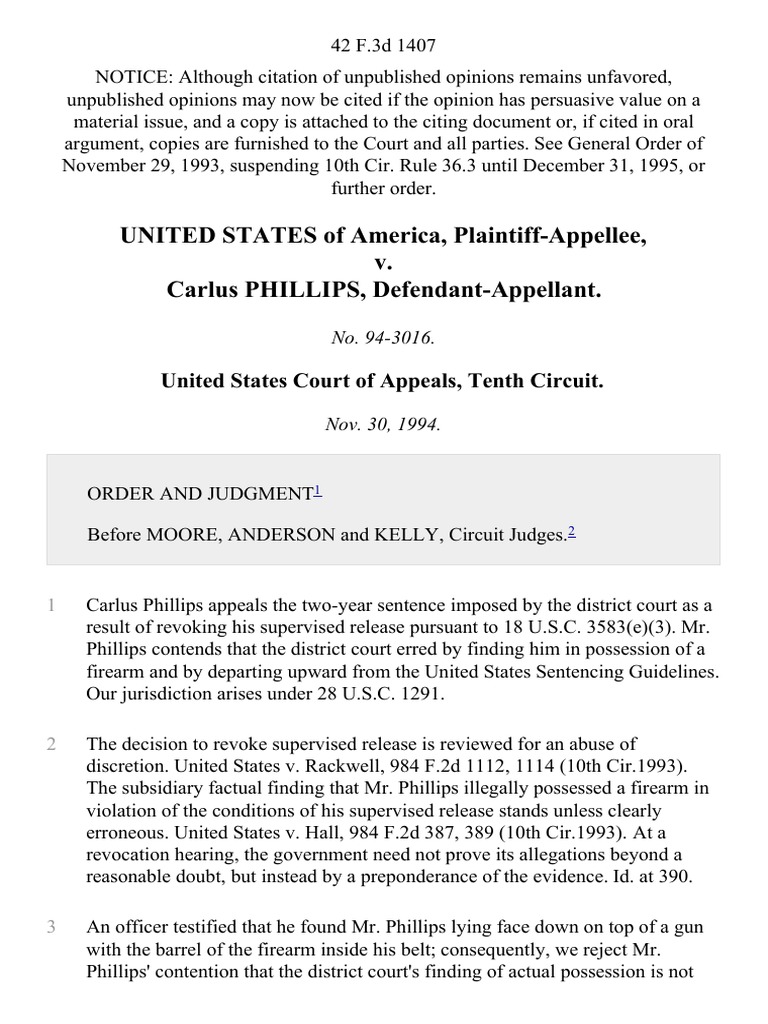 United States v. Carlus Phillips, 42 F.3d 1407, 10th Cir. (1994) | PDF ...