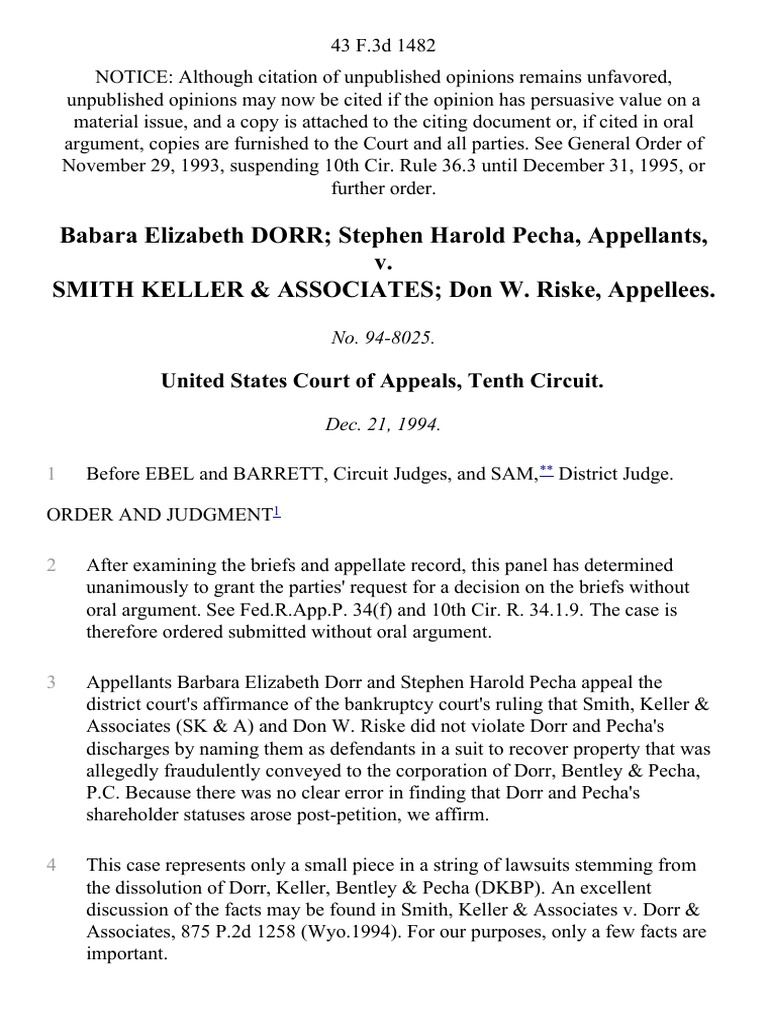Babara Elizabeth Dorr Stephen Harold Pecha v. Smith Keller & Associates ...