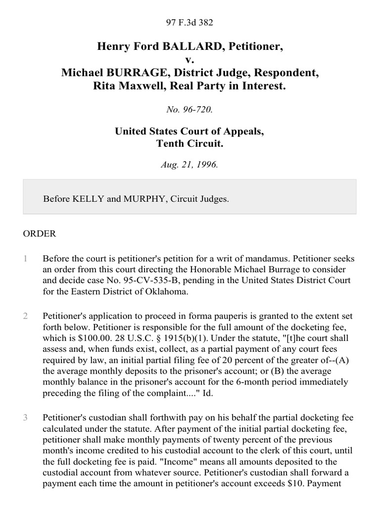 Henry Ford Ballard v. Michael Burrage, District Judge, Rita Maxwell ...