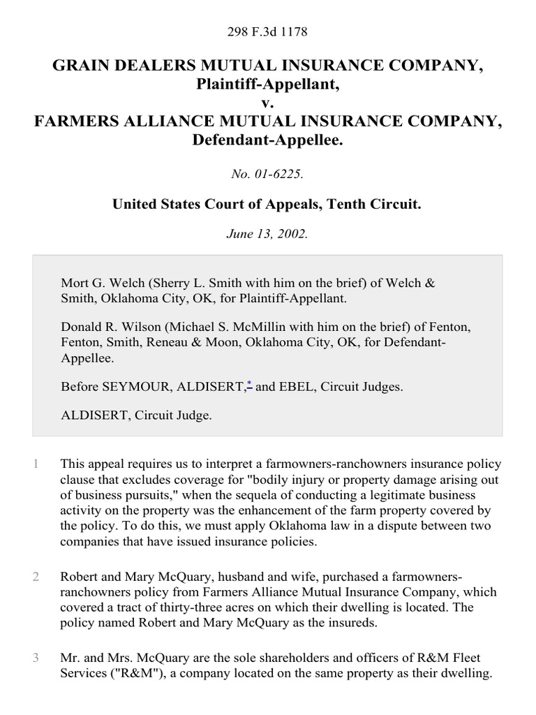 Grain Dealers Mutual Insurance Company v. Farmers Alliance Mutual ...