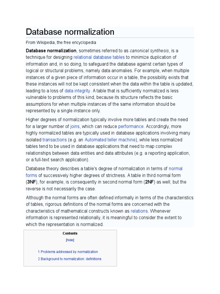 Database Normalization | PDF | Relational Model | Databases Database Normalization | PDF | Relational Model | Databases