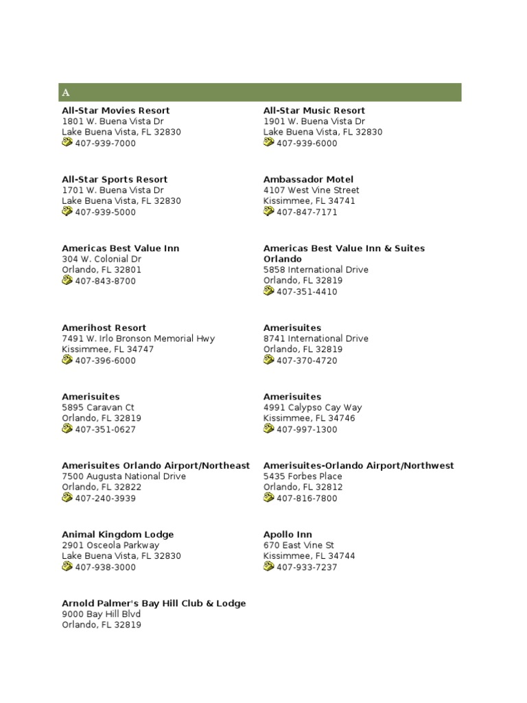 Hotel Directory | PDF | Orlando | Hotel