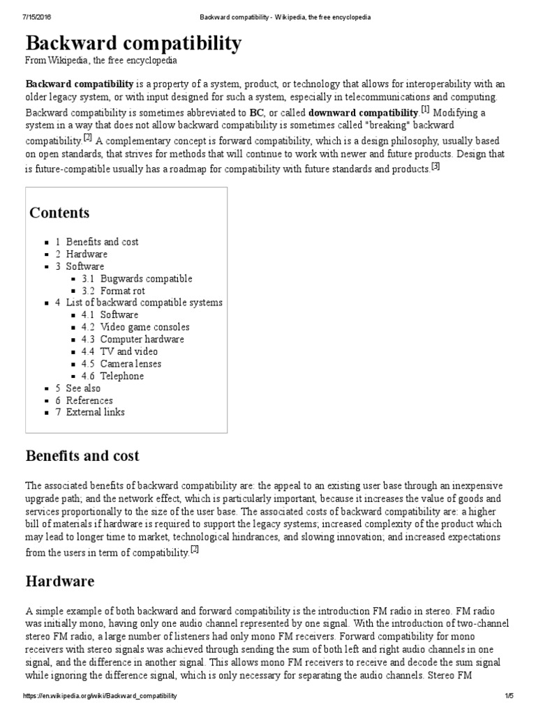 Backward Compatibility: From Wikipedia, The Free Encyclopedia | PDF ...