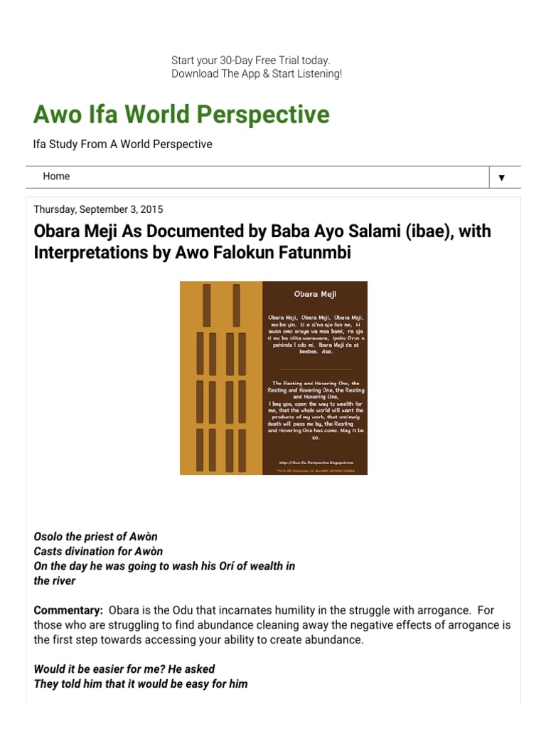 Awo Ifa World Perspective - Obara Meji | PDF