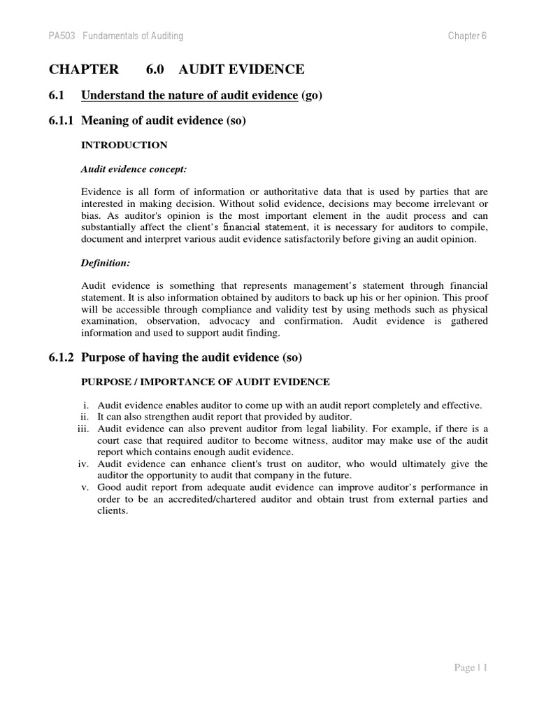 PA503 Chapter 6 Audit Evidence | PDF | Audit | Balance Sheet