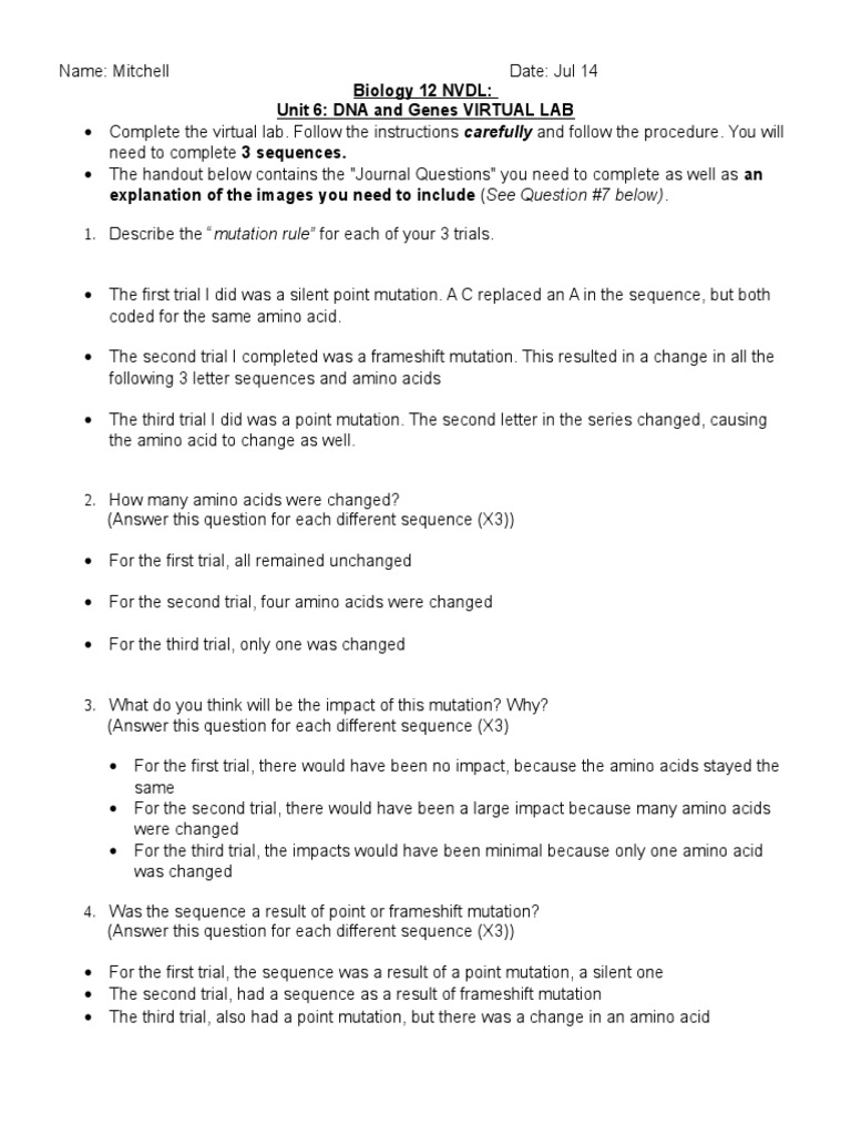 Biology 12 Mutations Worksheet | PDF