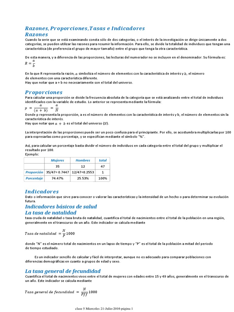 Razones, Proporciones, Tasas e Indicadores | PDF | Tasa de natalidad ...