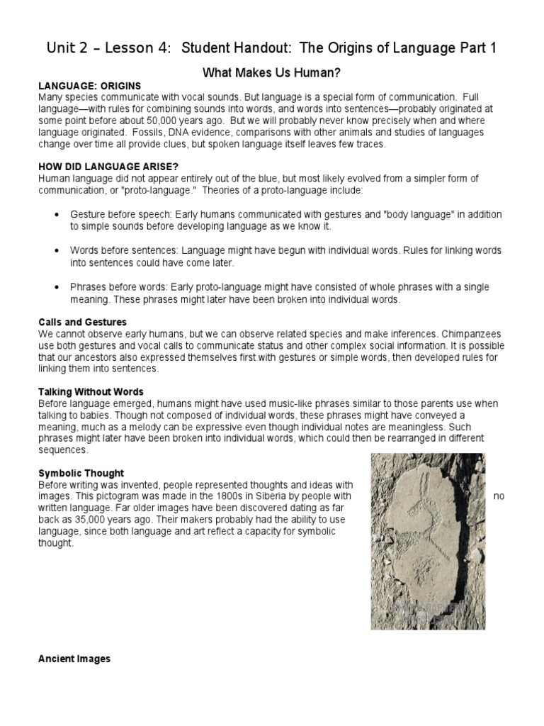 U2 l4 6 Student Handout Origins of Language p1 | PDF | Origin Of ...
