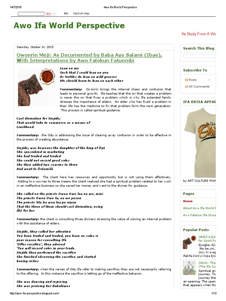 Oworin Meji Falokun Fatumbi Awo Ifa World Perspective | PDF | Religion ...