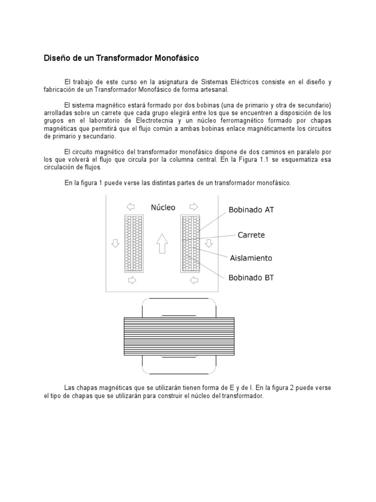 diseño de transformador monofasico | PDF | Transformador | Inductor