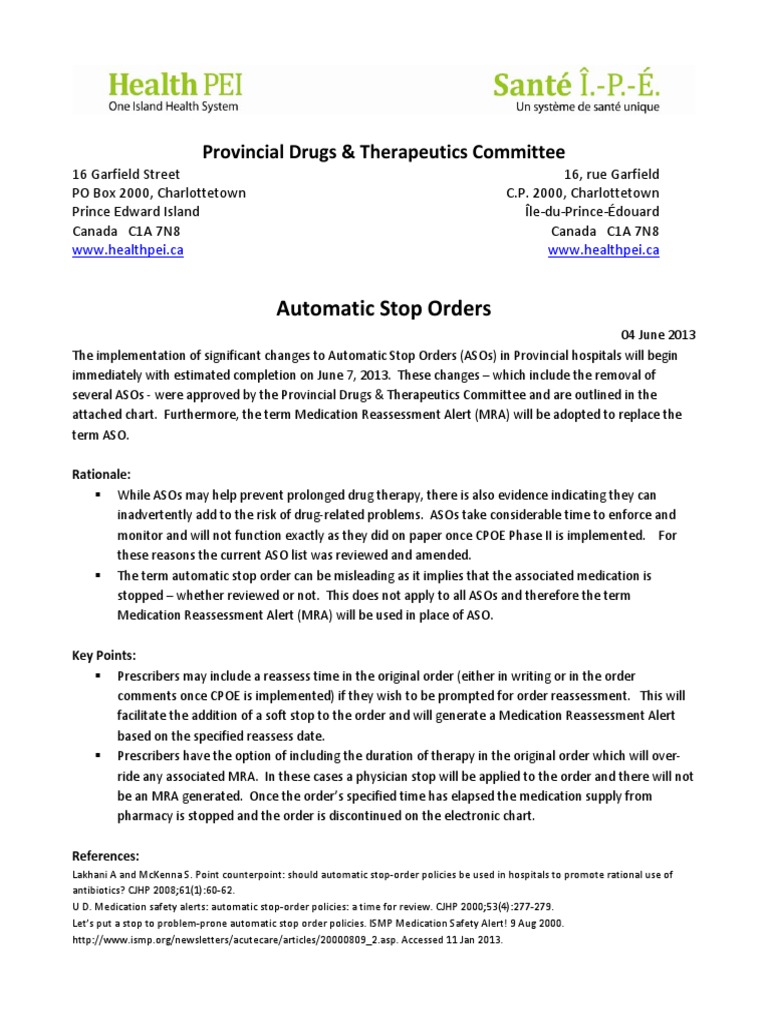 Automatic Stop Order | PDF | Pharmaceutical Drug | Pharmacy