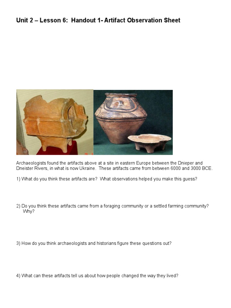 U2 l6 2 Handout 1 - Artifact Observation Sheet | PDF
