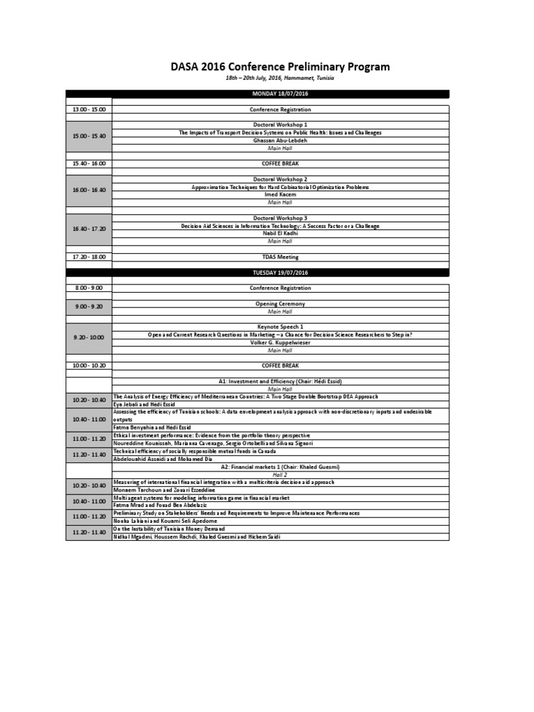 DASA 2016 Conference Program | PDF | Metaheuristic | Mathematical ...
