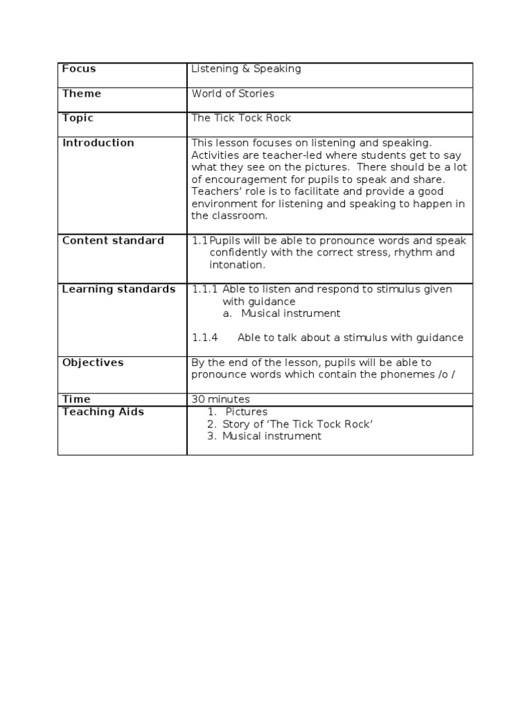 Listening & Speaking Lesson Plan: Stories | PDF | Lesson Plan | Teachers