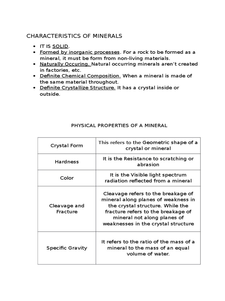Characteristics of Minerals: This Refers To The | PDF