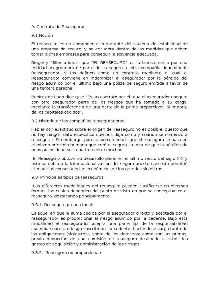 Contrato De Reaseguros Pdf Reaseguro Póliza De Seguros 2438