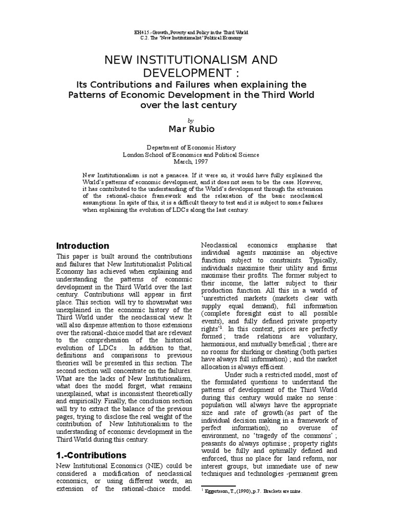 New Institutionalism and Development | PDF | Institutional Economics ...