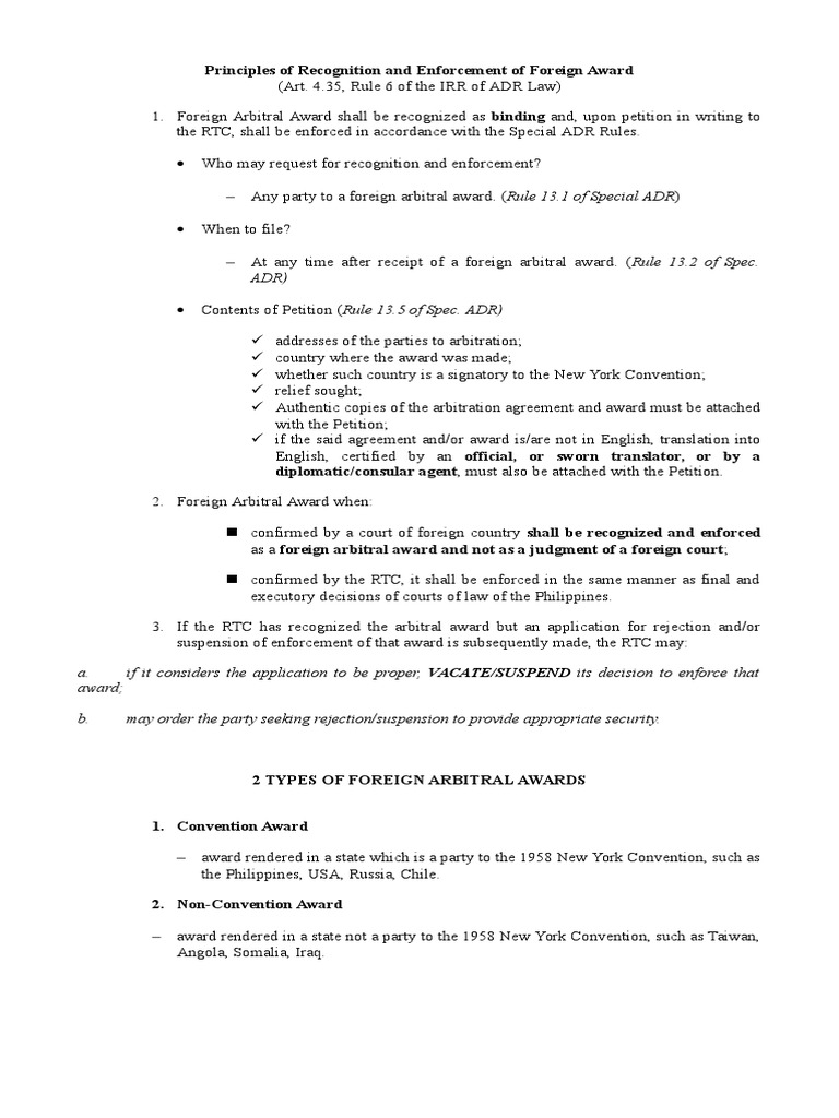 Principles of Recognition and Enforcement of Foreign Award | PDF | Arbitral Tribunal | Arbitration