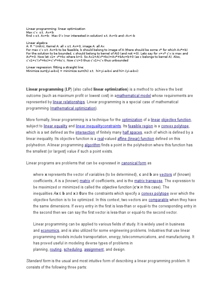 Linear Programming (LP) (Also Called Linear Optimization) Is A Method To Achieve The Best | PDF ...