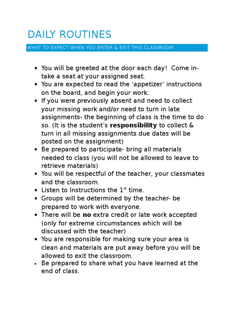 Daily Routines: What To Expect When You Enter & Exit This Classroom | PDF