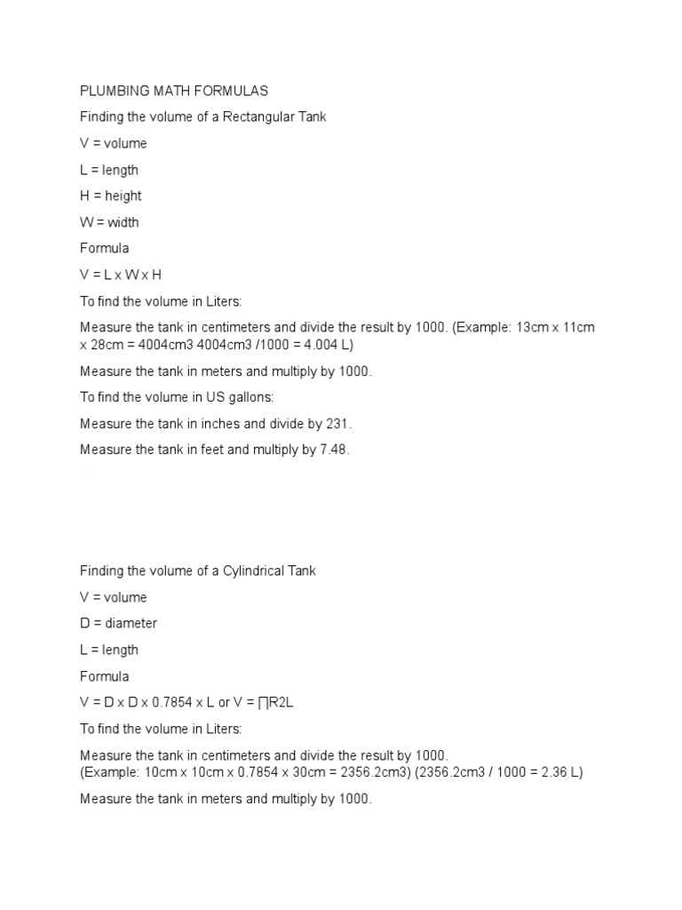 PLUMBING MATH FORMULAS.docx | Area | Thermal Expansion