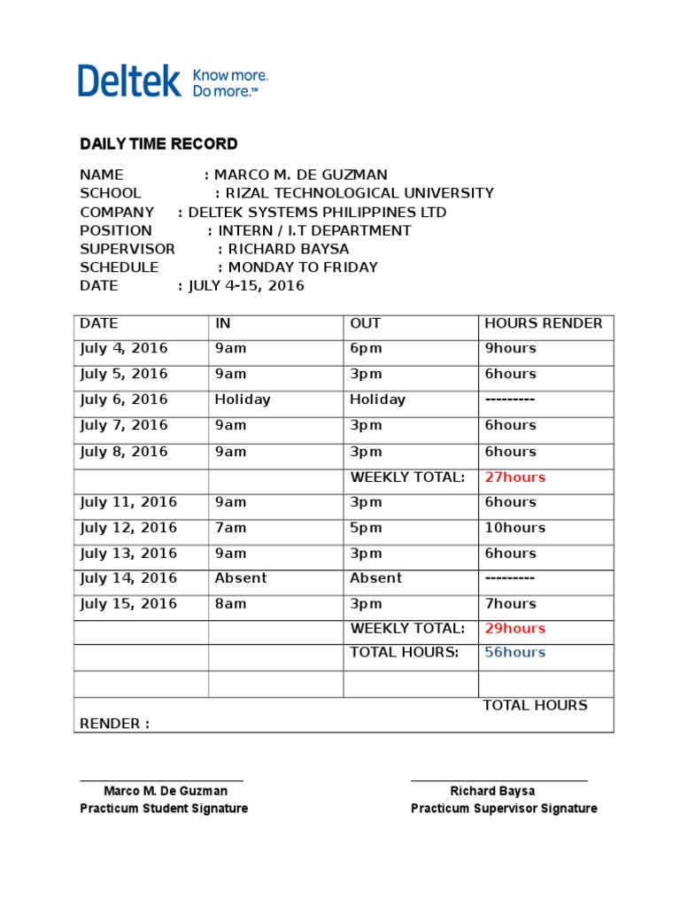 Daily Time Record | PDF