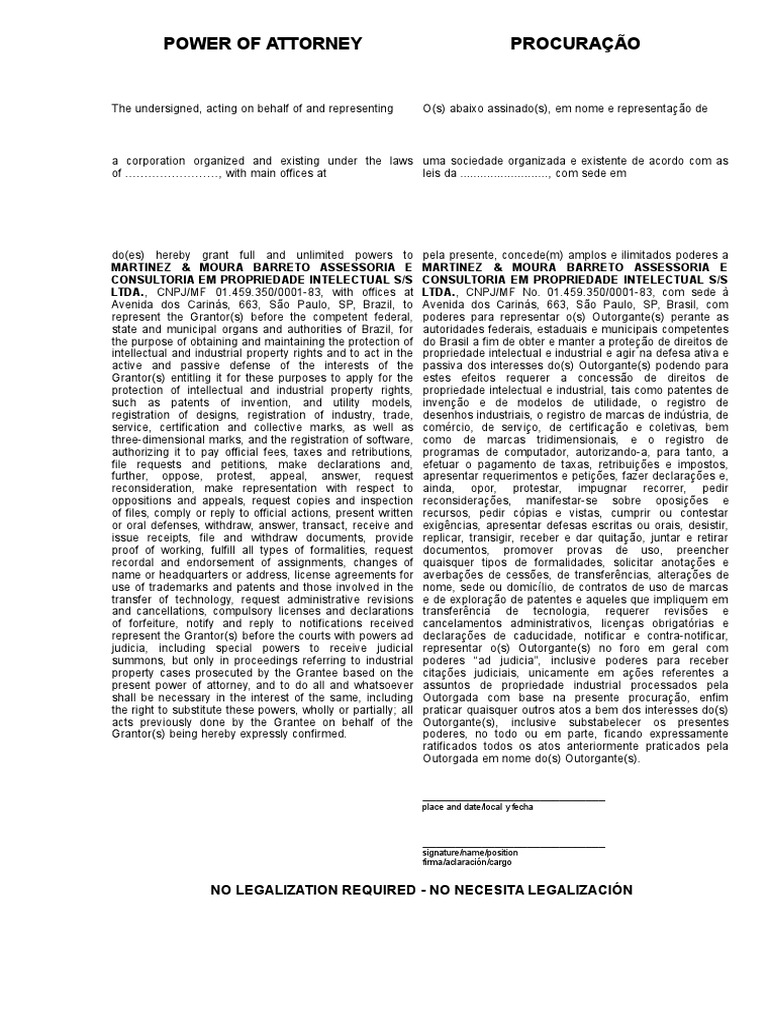 Power of Attorney in Spanish Template | PDF | Intellectual Property ...