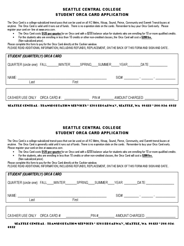 Student Orca Application | PDF | Seattle | Passenger Rail Transport