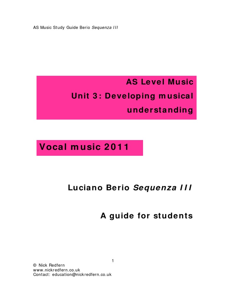 Berio Sequenza III Study Guide | PDF | Singing | Rhythm