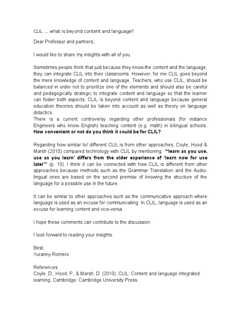 Beyond Content and Language in CLIL Classrooms | PDF | Learning ...