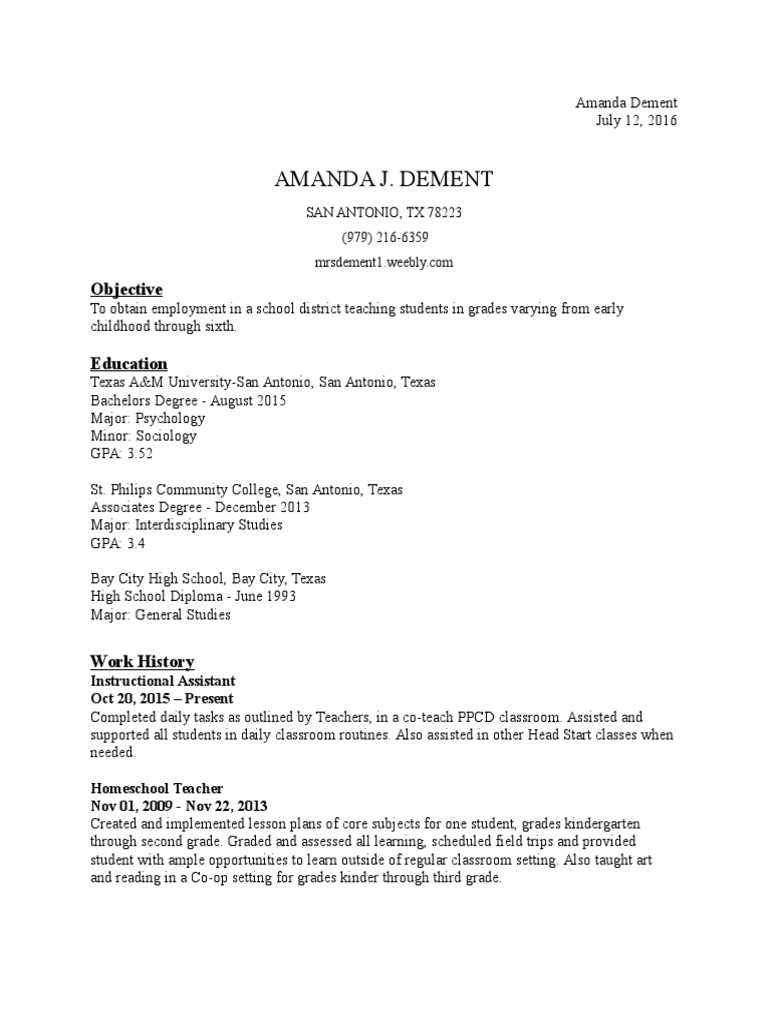 Amanda J. Dement: Objective | PDF | Teachers | Sharing