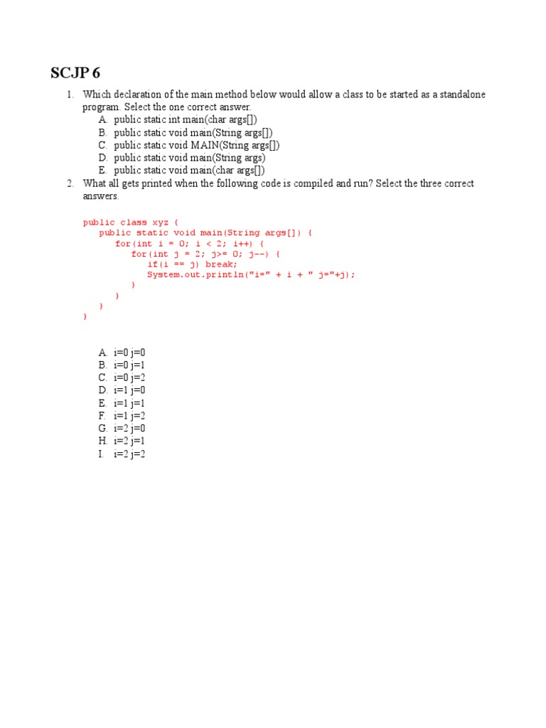 Sample SCJP Questions | PDF | Method (Computer Programming) | Class (Computer Programming)
