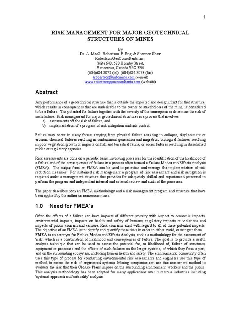 Risk Management of Major Geotechnical Structures | PDF | Risk ...