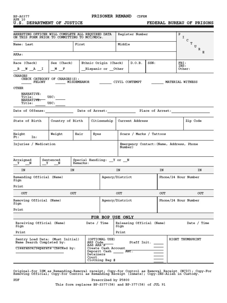 Prisoner Remand Form Instructions | PDF