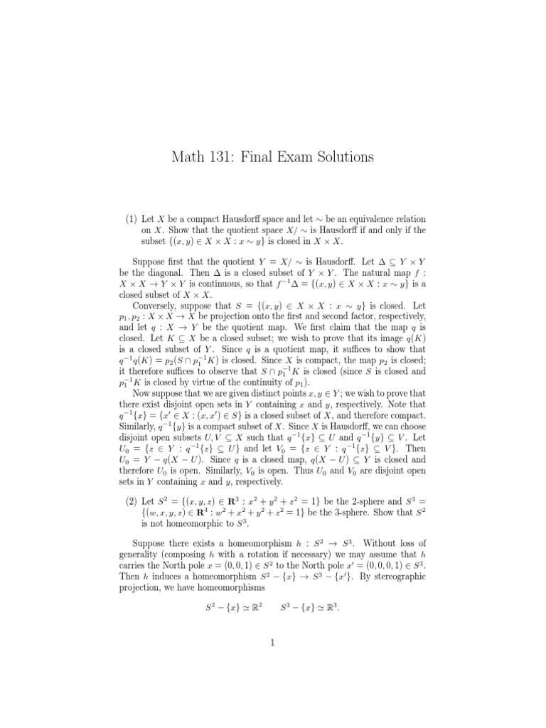 Math 131: Final Exam Solutions | PDF | Group (Mathematics) | General ...