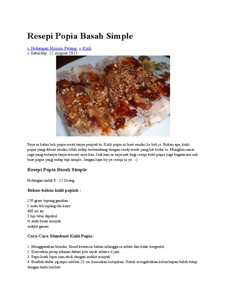Resepi Popia Basah Simple | PDF