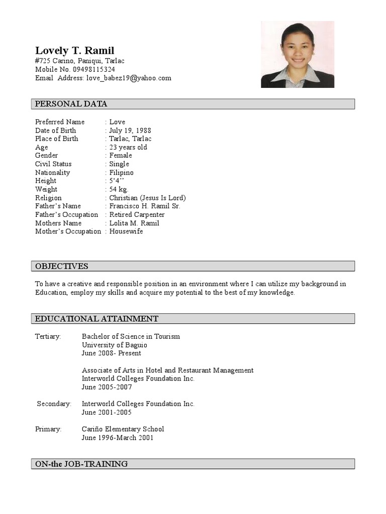 Lovely T. Ramil: Personal Data | PDF | Business