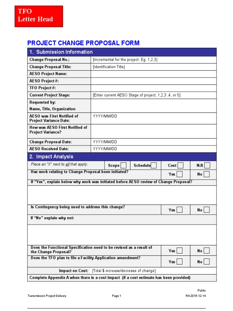 TFO Letter Head: Project Change Proposal Form | PDF | Business | Government